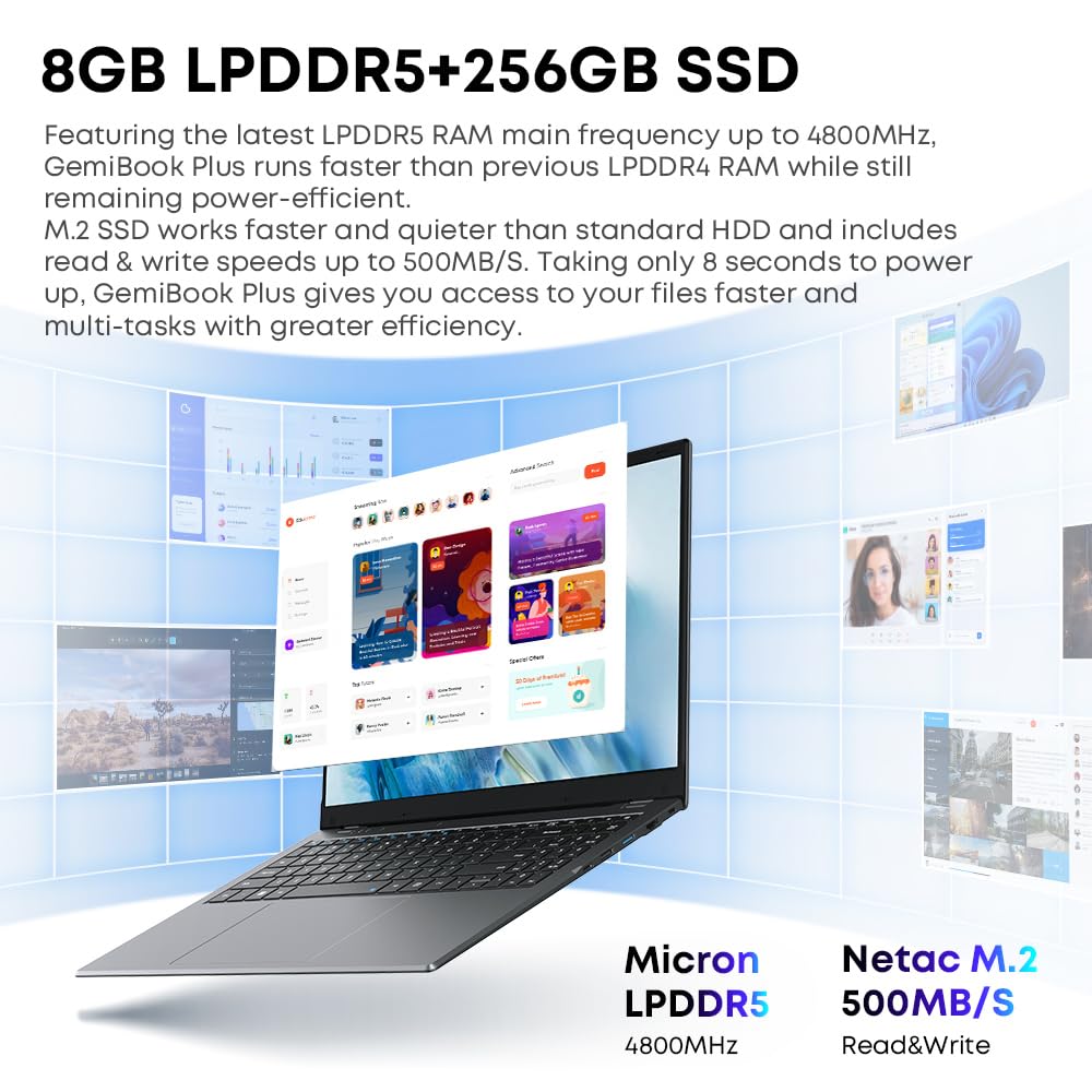 CHUWI Windows 11 Laptop with 8GB RAM 256GB SSD, 14 inch 2K IPS Display, Intel N5100 Quad core Processor, WiFi 6, Backlit Keyboard, USB-C, Ultra Thin and Light Notebook Computer (GemiBook Pro)