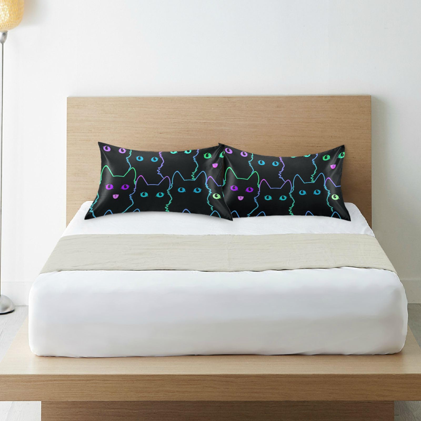 Kigai Cat Satin Pillowcase, Soft Breathable Silk Pillow Case with Envelope Closure for Hair and Skin, Standard Size 26 x 20 Inch