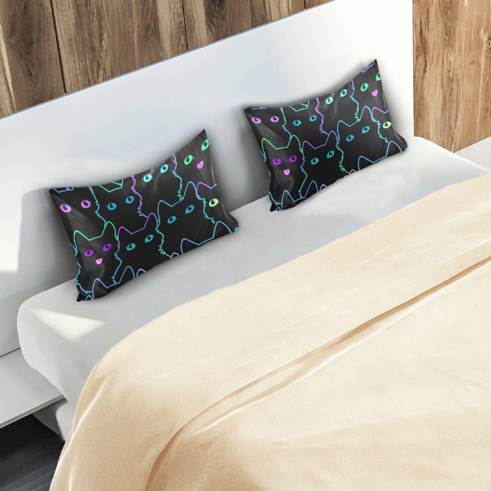 Kigai Cat Satin Pillowcase, Soft Breathable Silk Pillow Case with Envelope Closure for Hair and Skin, Standard Size 26 x 20 Inch
