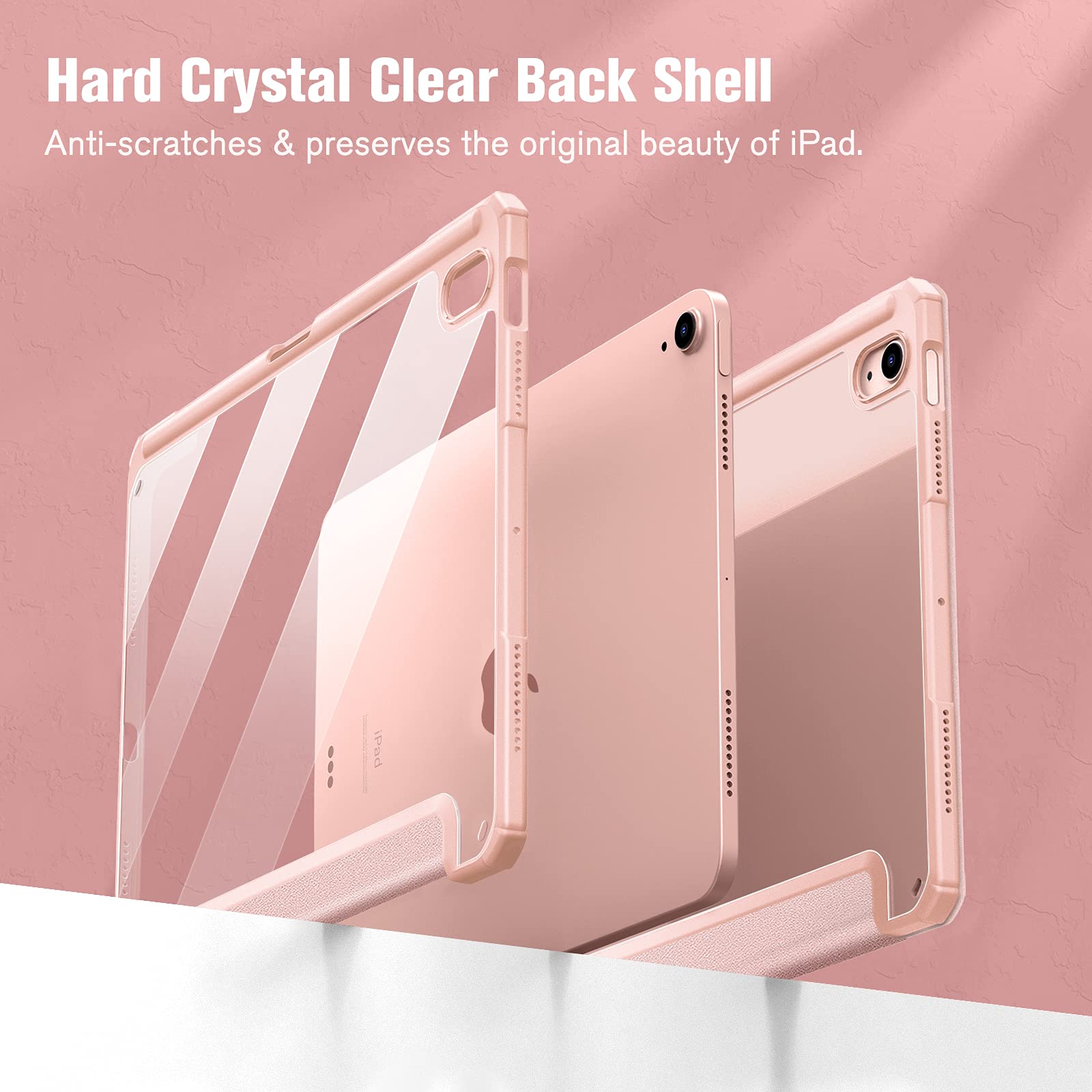 Fintie Hybrid Slim Case for iPad Air 11-inch M3 (2025) / M2 (2024), iPad Air 5th (2022) / 4th Generation (2020) 10.9 Inch - Shockproof Cover with Clear Back Shell & Pencil Holder, Rose Gold