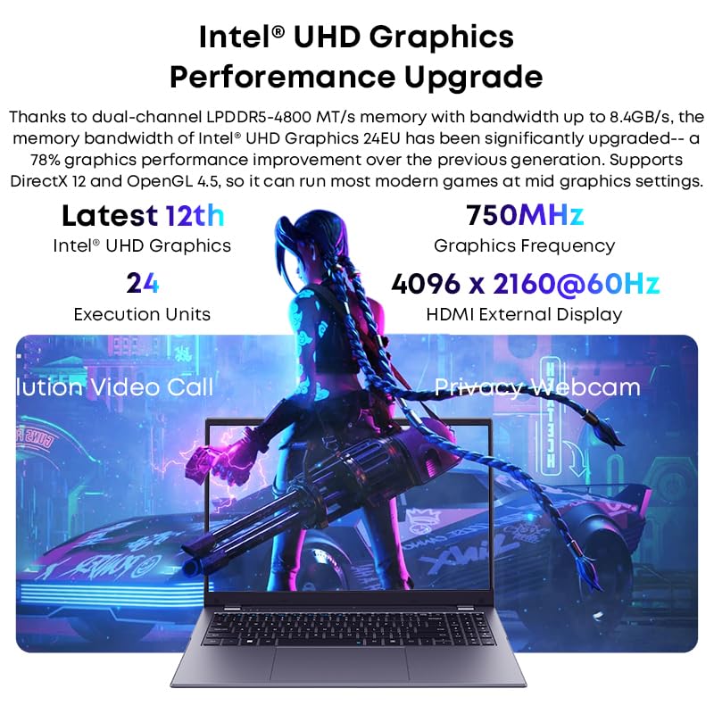CHUWI Windows 11 Laptop with 8GB RAM 256GB SSD, 14 inch 2K IPS Display, Intel N5100 Quad core Processor, WiFi 6, Backlit Keyboard, USB-C, Ultra Thin and Light Notebook Computer (GemiBook Pro)