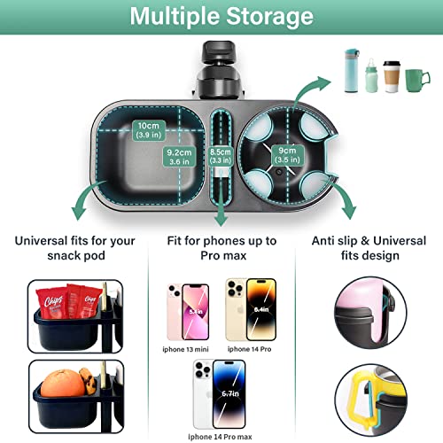 3 in 1 Stroller Cup Holder with 2 Stroller Hooks for Hanging Diaper Bags, Purse - Upgraded Removable Universal Cup Holder with Phone Holder & Snack Tray for Stroller, Bike, Wheelchair, Walker, Scooter