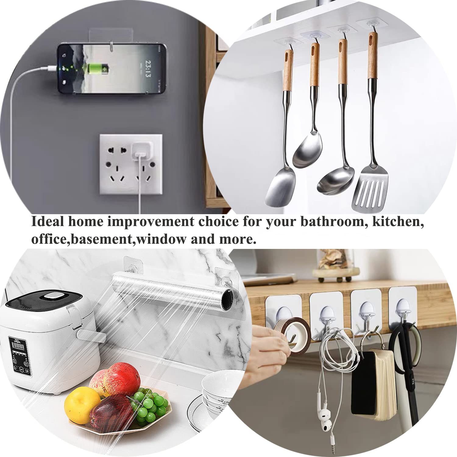 JINSHUNFA Wall Hooks 13lb(Max) Transparent Reusable Seamless Hooks,Waterproof and Oilproof,Bathroom Kitchen Heavy Duty Self Adhesive Hooks,8 Pack