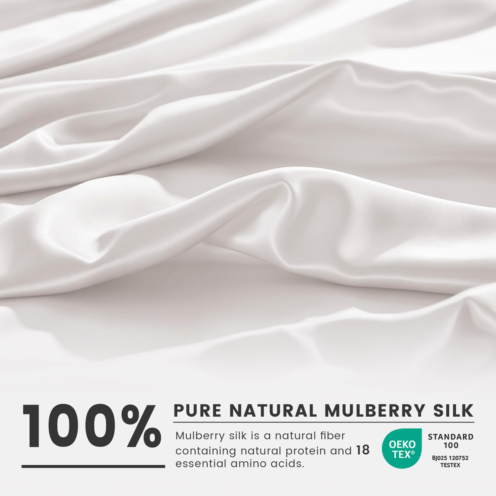 THXSILK 100% Mulberry Silk Pillowcase with Cotton Underside, Silk Pillowcase for Hair and Skin, Standard Size Grade 6A+ Mulberry Silk, Soft Breathable Pillow Cover with Zipper, 1 Pack (White,Standard)