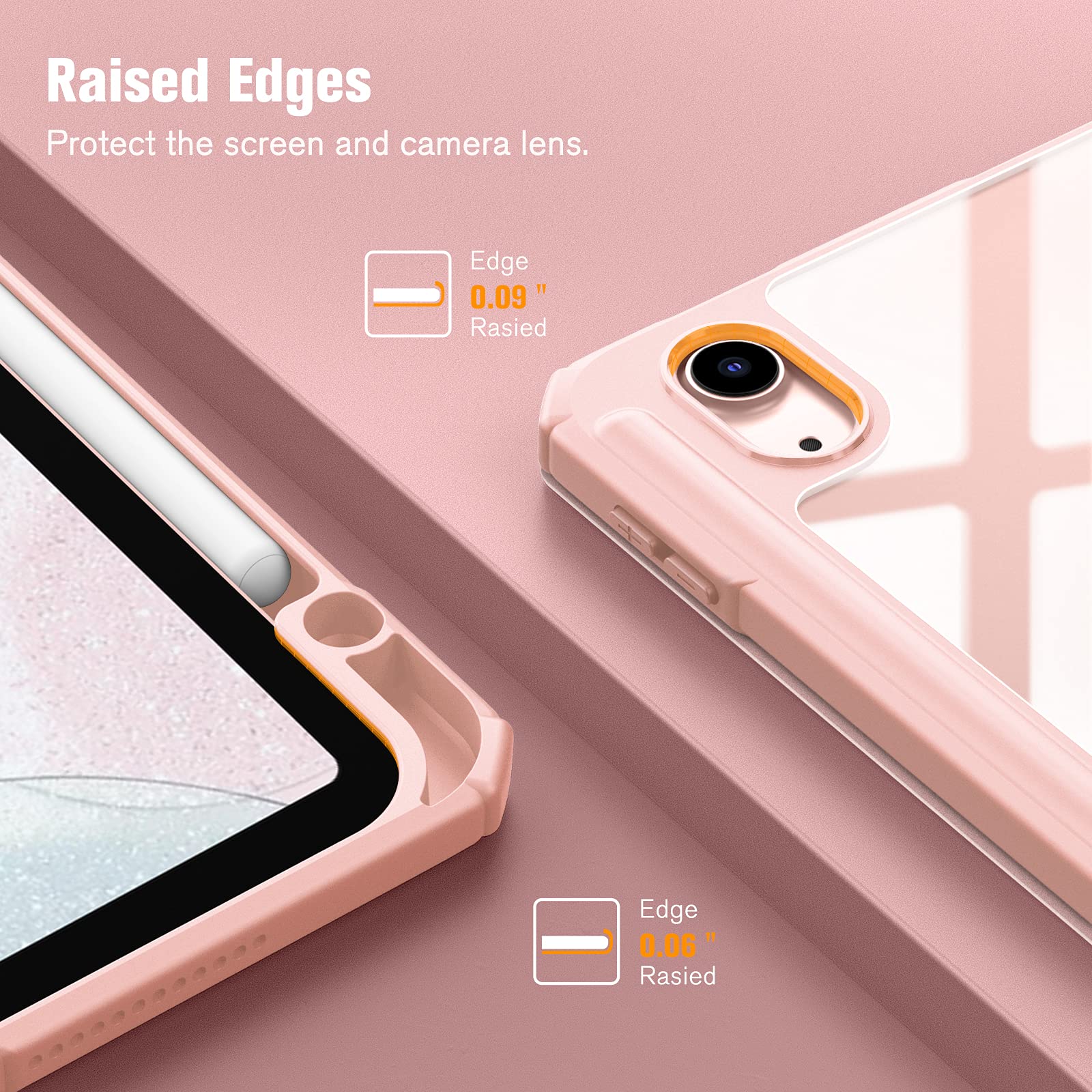 Fintie Hybrid Slim Case for iPad Air 11-inch M3 (2025) / M2 (2024), iPad Air 5th (2022) / 4th Generation (2020) 10.9 Inch - Shockproof Cover with Clear Back Shell & Pencil Holder, Rose Gold