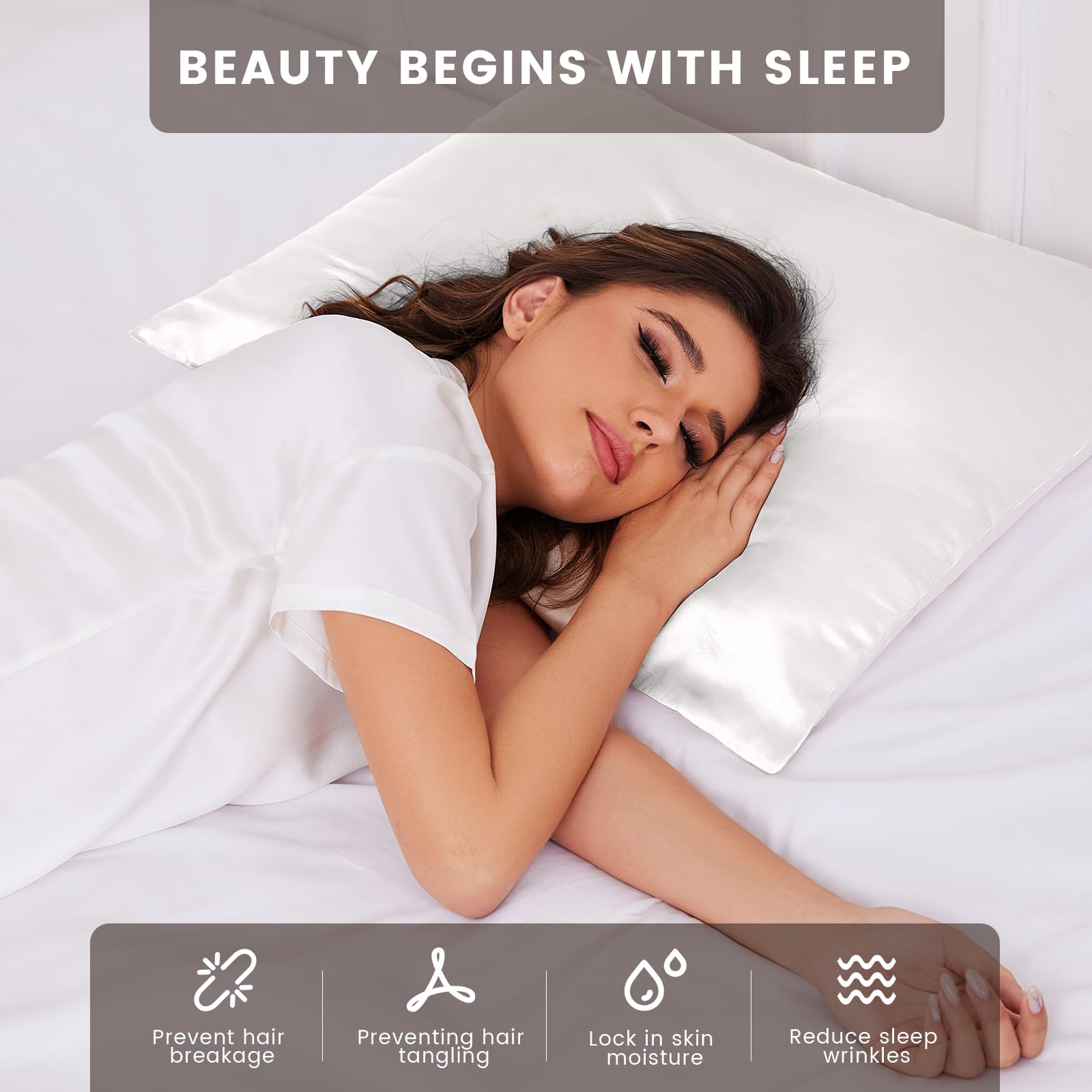 THXSILK 100% Mulberry Silk Pillowcase with Cotton Underside, Silk Pillowcase for Hair and Skin, Standard Size Grade 6A+ Mulberry Silk, Soft Breathable Pillow Cover with Zipper, 1 Pack (White,Standard)