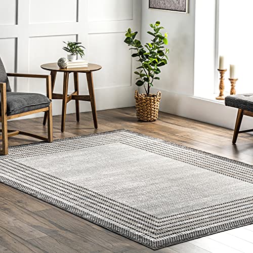 nuLOOM Anya Machine Washable Casual Border Accent Rug, 3' 3" x 5', Grey