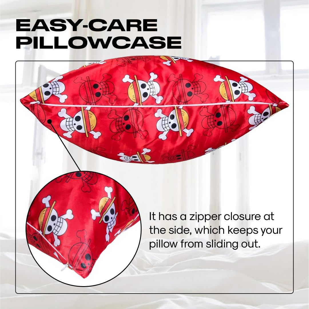 Silk Anime Pillow Case - Decorative Pillows Cover Couch Bed, Satin Smooth Fabric Pillowcase with Zipper for Hair and Skin, RS