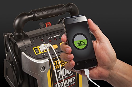 STANLEY FATMAX J7CS Portable Power Station Jump Starter: 700 Peak/350 Instant Amps, 120 PSI Air Compressor, 3.1A USB Ports, Battery Clamps