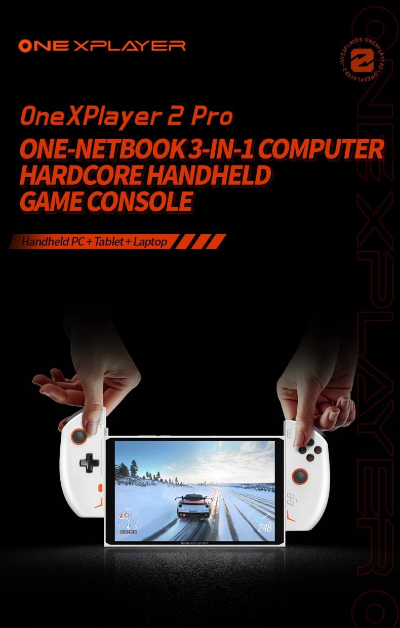 Oushedi ONEXPLAYER 2 Pro AMD R7-7840U PC Game Console Removable Handle 5 in 1 Laptop Tablet 8.4 Inch 2.5K IPS Screen Windows11 Computer (32G+2TB, Ore Black)
