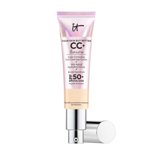 IT Cosmetics CC+ Cream Illumination, Light (W) - Color Correcting Cream, Full-Coverage Foundation, Hydrating Serum & SPF 50+ Sunscreen - Radiant Finish - 1.08 fl oz