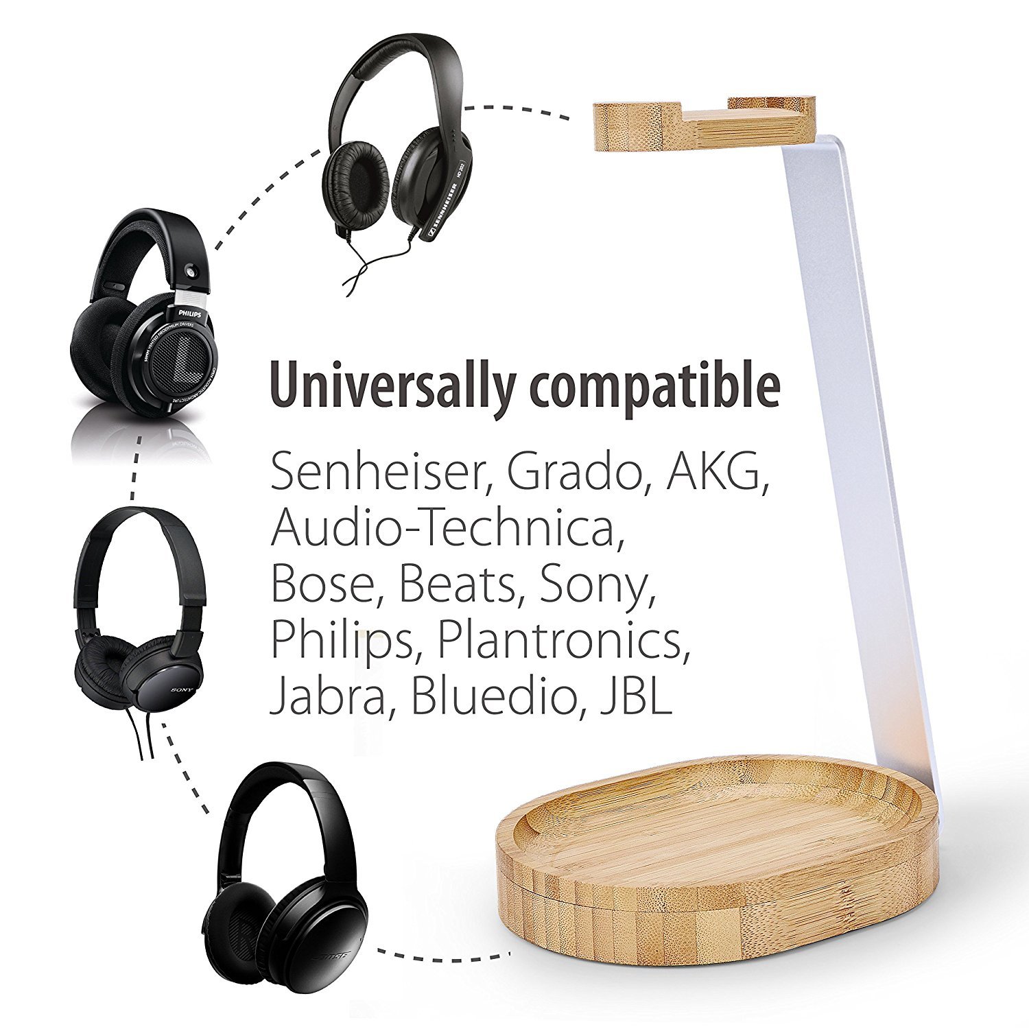 Avantree Universal Wooden & Aluminum Headphone Stand Hanger with Cable Holder, Sturdy Desk Headset Mount Rack for Sony, Bose, Shure, Jabra, JBL, AKG, Gaming Headphones Display - TR902