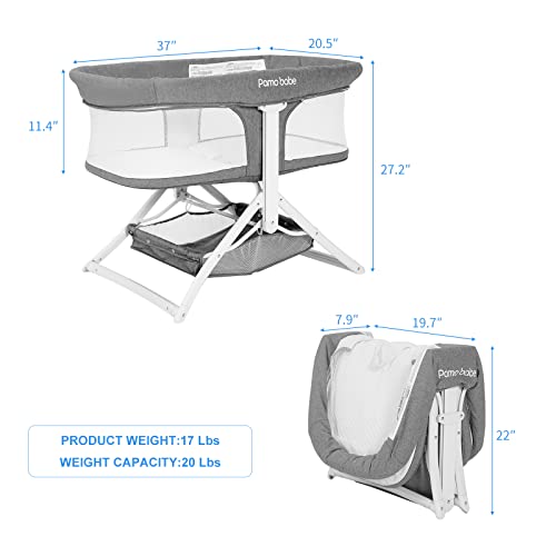 Pamo Babe 2in1 Bassinet Quick Foldable Travel Crib Portable Rocking Bassinet（Grey）