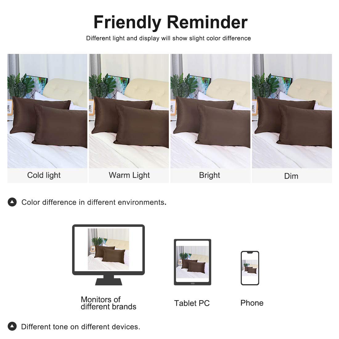 uxcell Standard Satin Pillowcase with Zipper, Super Soft and Luxury, Silky Pillow Cases Covers Set of 2, 21"x27", Brown