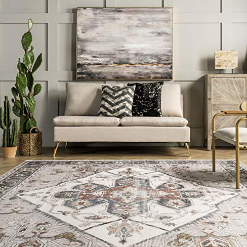 nuLOOM Mali Machine Washable Traditional Medallion Accent Rug, 2' x 3', Ivory