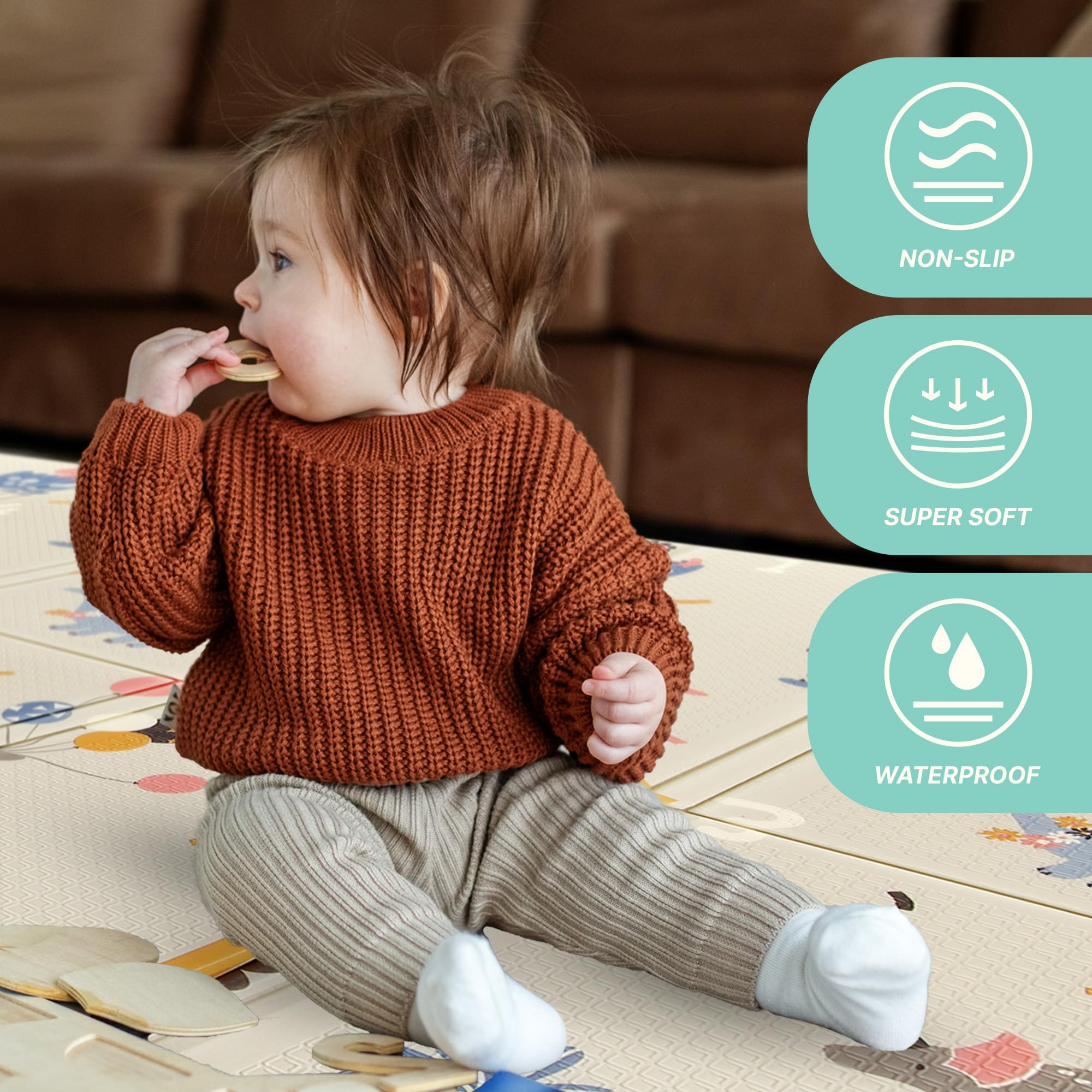 Easy Baby Extra Large and Thick (0.6in) Foam Play Mat for Babies and Toddlers | Nontoxic, Foldable, Washable, and Waterproof Playmat 77” x 70” (Dinosaurs Pattern)