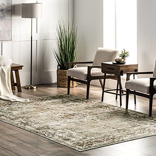nuLOOM Paisley Machine Washable Faded Floral Border Medallion Accent Rug, 3' x 5', Beige