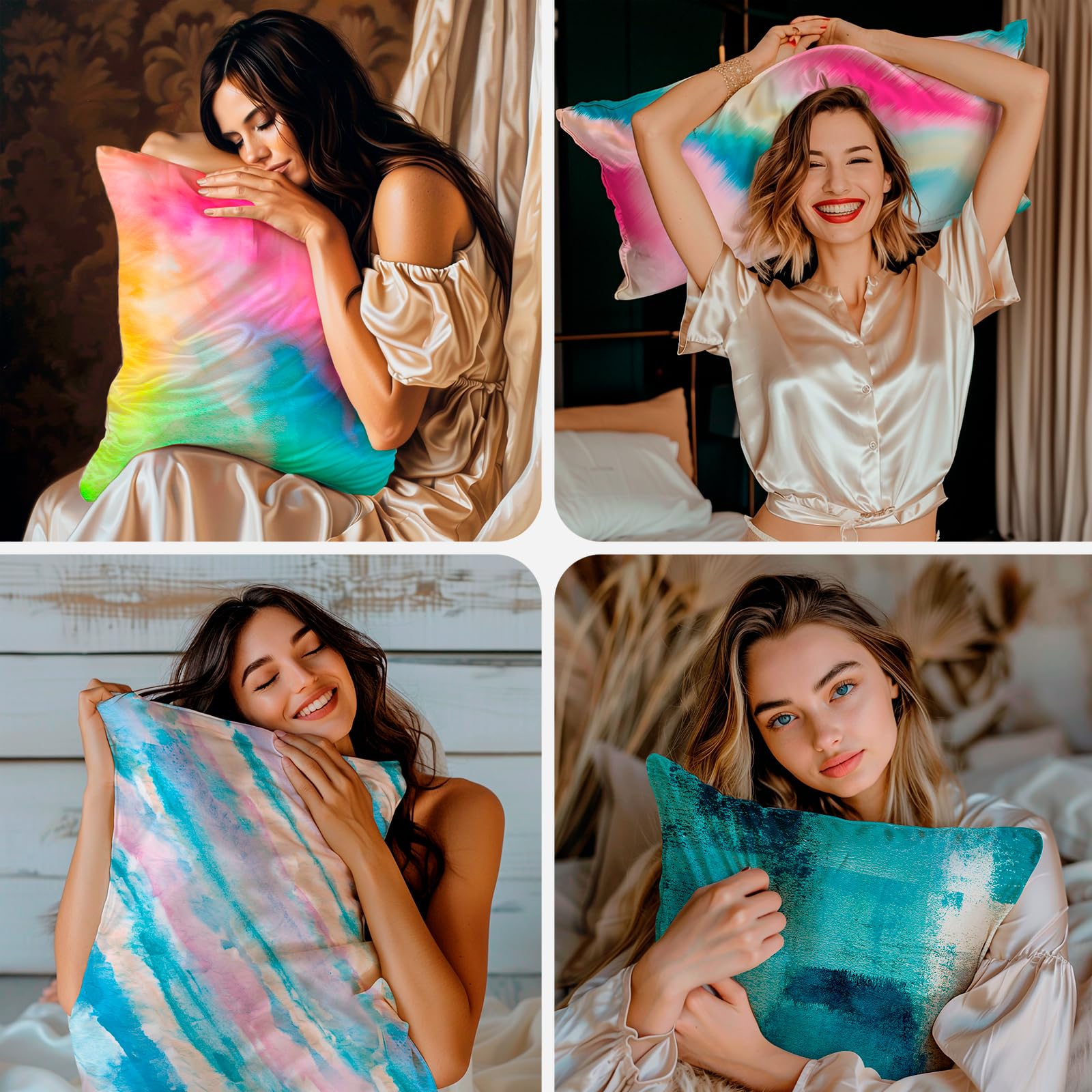 Sinpooo Satin Pillowcase for Hair and Skin,Softer Than Mulberry Silk Pillow Cases 1 Pack, Satin Pillowcases with Zipper, Cooling Pillow Cases Standard Size, Rainbow Tie Dye