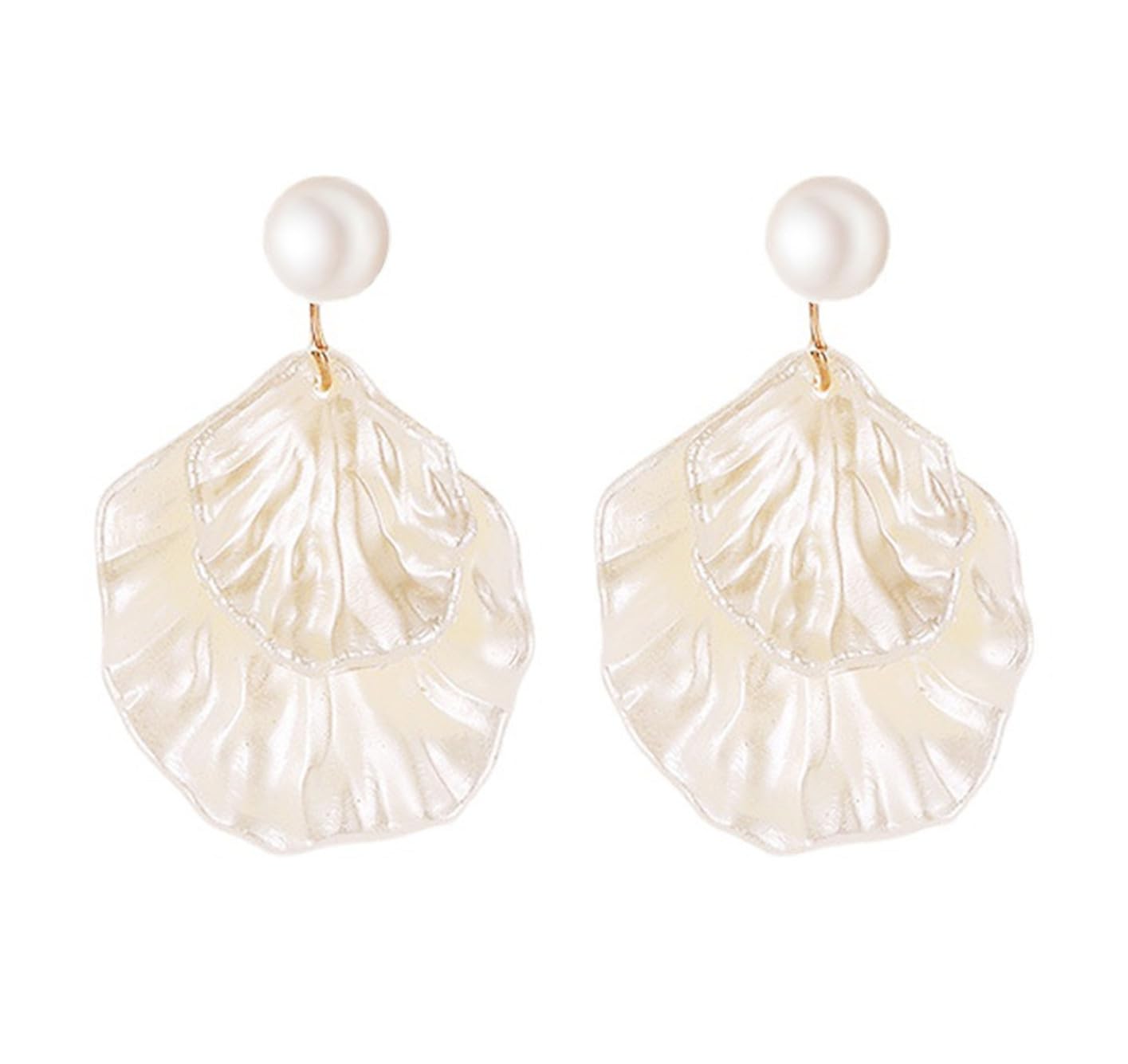 Seashell Pearl Stud Earrings for Women Ocean Sea Theme Sweet Double Layer Acrylic Shell Lightweight Dangle Drop Earrings for Summer Beach Holiday Halloween Party Jewelry Accessories (Shell white)
