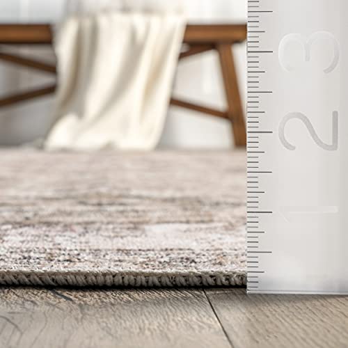 nuLOOM Paisley Machine Washable Faded Floral Border Medallion Accent Rug, 3' x 5', Beige