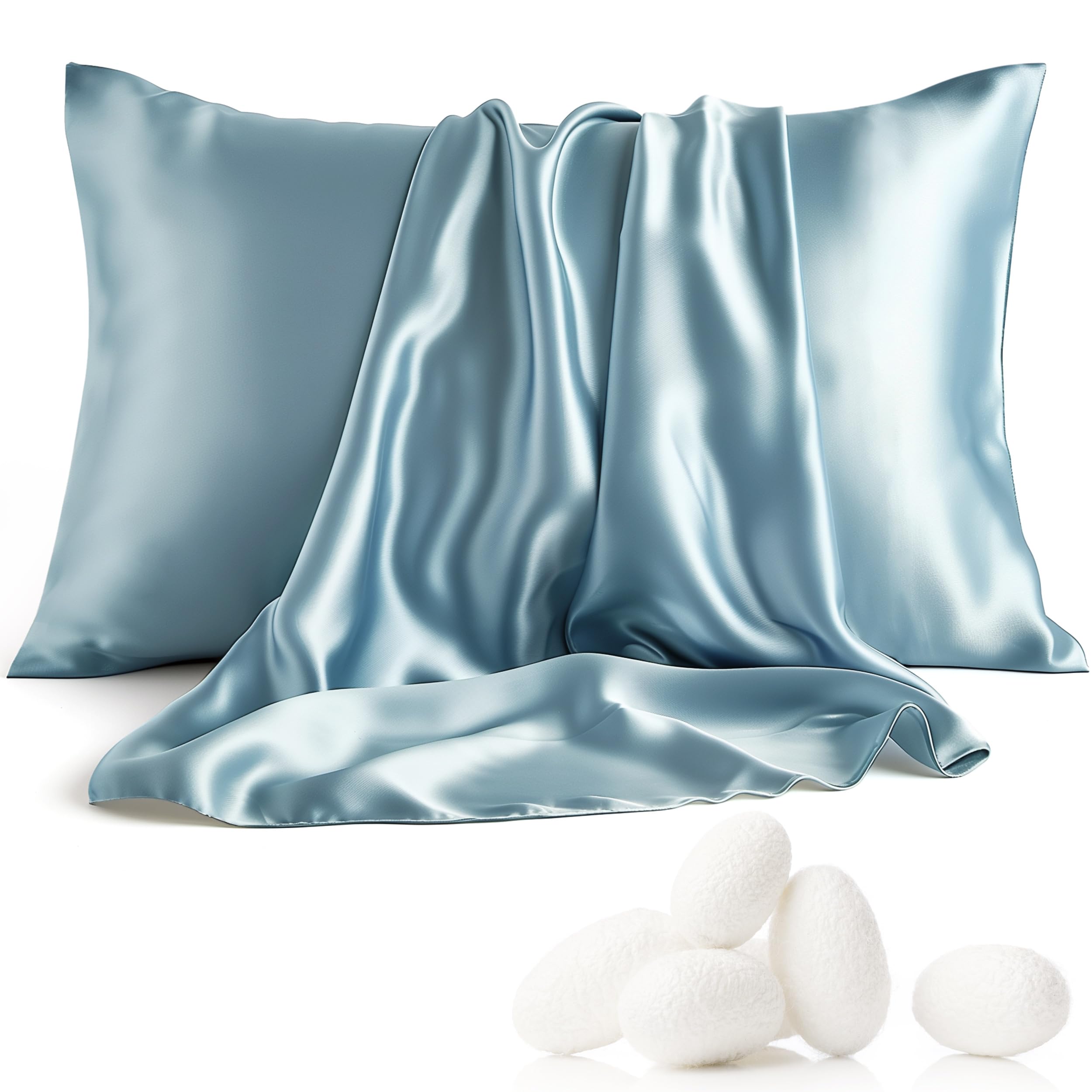 Bedsure Silk Pillowcase for Hair and Skin, Blue Silk Pillow Cases Queen Size, Gifts for Women and Men, 20x30 Inches(1 PCS)