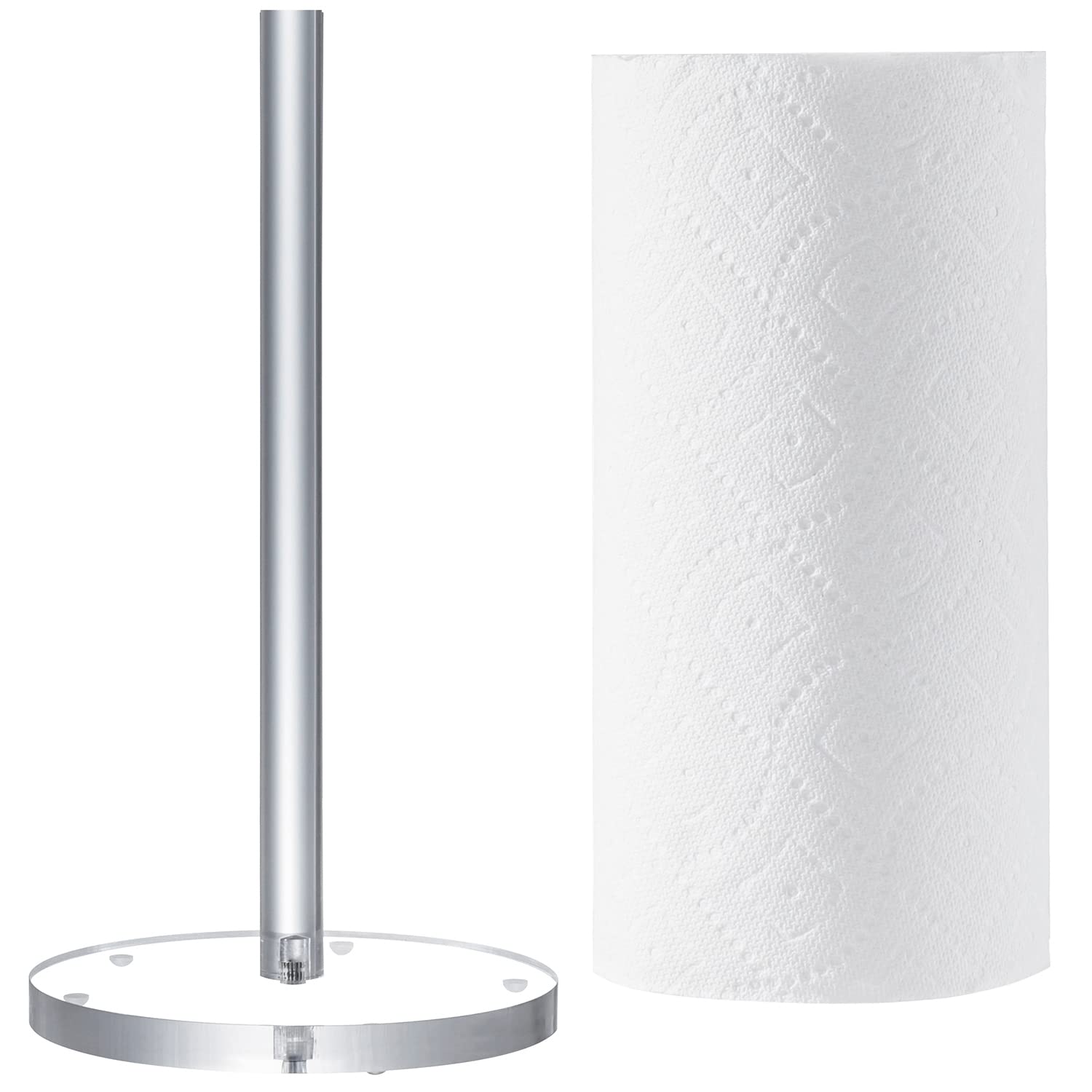 MyGift Modern Clear Premium Acrylic Standing Paper Towel Roll Upright Holder, Minimalist Transparent Countertop Disposable Kitchen Towels Dispenser Stand