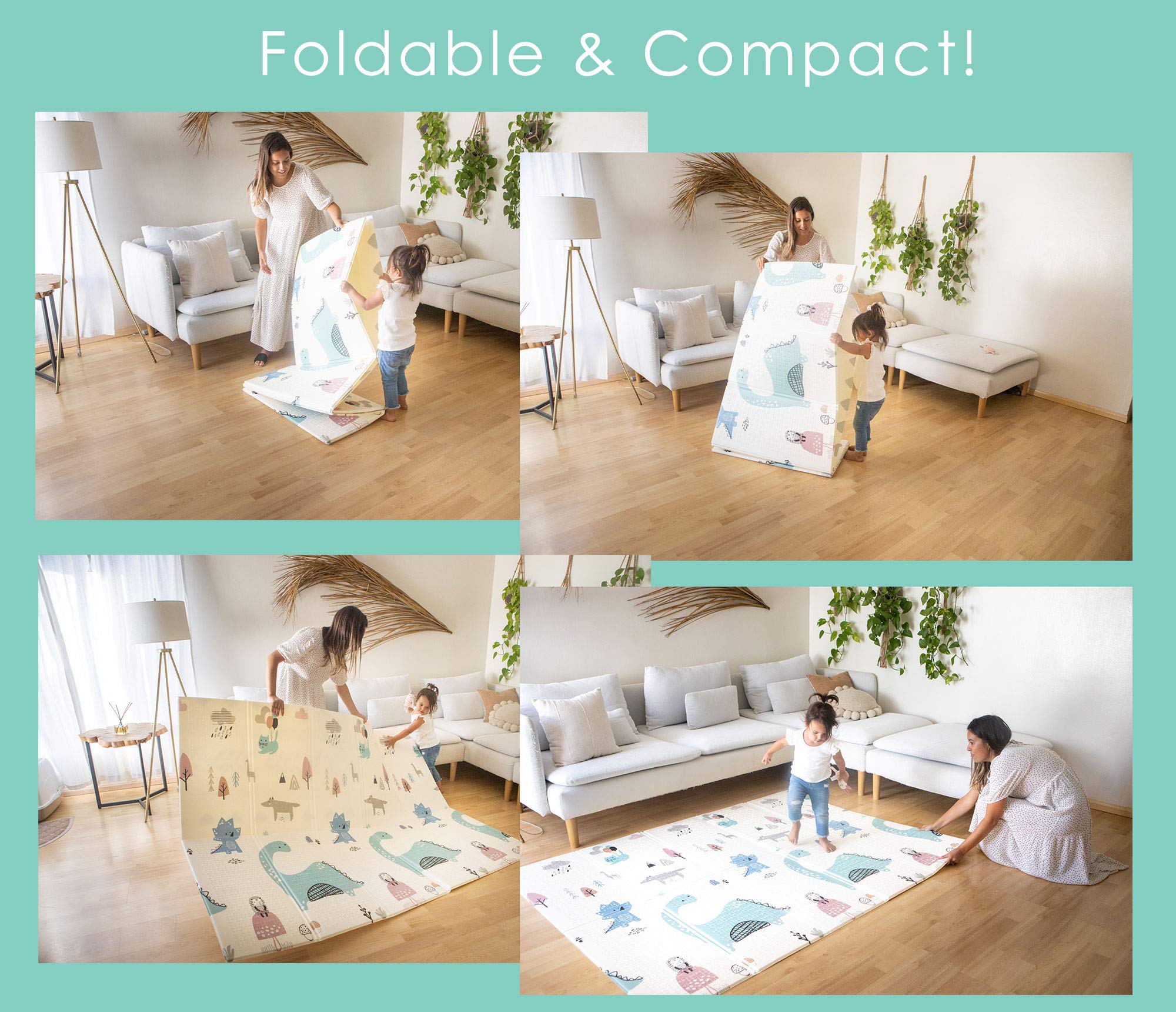 Easy Baby Extra Large and Thick (0.6in) Foam Play Mat for Babies and Toddlers | Nontoxic, Foldable, Washable, and Waterproof Playmat 77” x 70” (Dinosaurs Pattern)