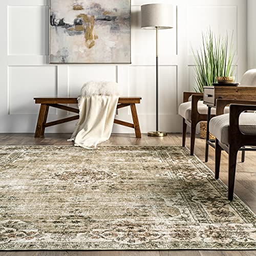nuLOOM Paisley Machine Washable Faded Floral Border Medallion Accent Rug, 3' x 5', Beige