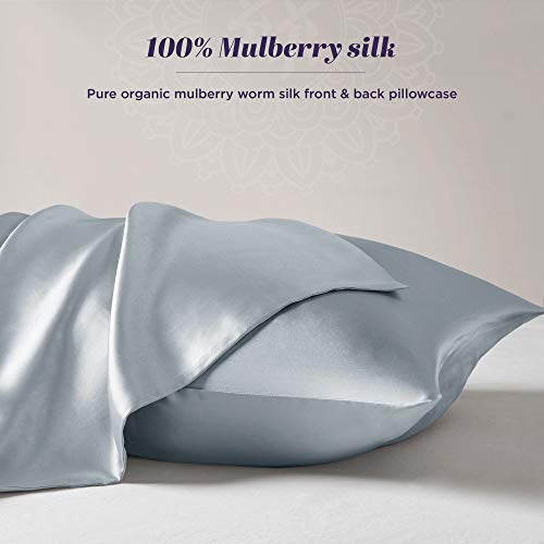 HYDE LANE 16 Momme 100% Pure Mulberry Silk Pillowcase for Hair and Skin with Hidden Zipper, Both Side Grade 6A Silk, Smooth and Soft,Real Silk Pillow Case, 2pcs Queen 20''x30'',Light Blue