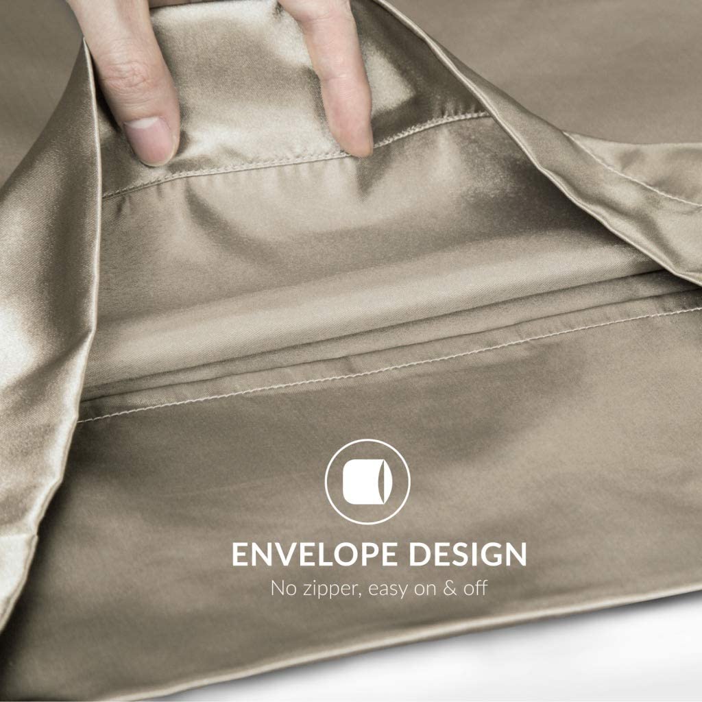 Satin Pillowcase for Hair and Skin Silk Pillow Case 2 Pack, Standar, Queen, and King Size, Slip Cooling Set of 2 with Envelope Enclosure (Khaki, Queen (U.S. Standard))