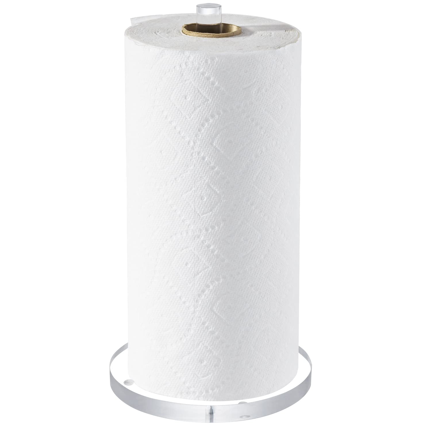 MyGift Modern Clear Premium Acrylic Standing Paper Towel Roll Upright Holder, Minimalist Transparent Countertop Disposable Kitchen Towels Dispenser Stand