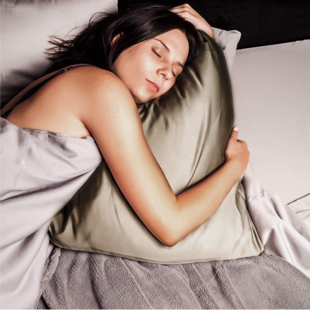 Satin Pillowcase for Hair and Skin Silk Pillow Case 2 Pack, Standar, Queen, and King Size, Slip Cooling Set of 2 with Envelope Enclosure (Khaki, Queen (U.S. Standard))