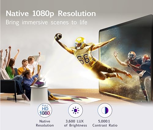 UVISION Native 1080P Full HD Wireless Projector, Keystone Correction and Dust-Proof Design, Home Theater & Office Projector, Compatible: Roku, FireTV, Laptop, Phone, Tablets, PS5