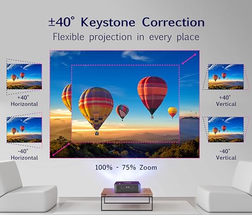 UVISION Native 1080P Full HD Wireless Projector, Keystone Correction and Dust-Proof Design, Home Theater & Office Projector, Compatible: Roku, FireTV, Laptop, Phone, Tablets, PS5