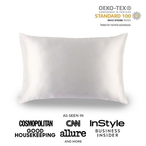 MYK Pure Natural Mulberry Silk Pillowcase, 19 Momme 600 Thread Count for Hair & Skin Care, Hypoallergenic and Cooling, Oeko-TEX, King Size, Undyed Ivory White