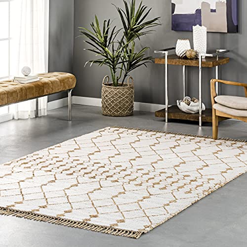 nuLOOM Mandy Hand Woven Moroccan Flatweave Tassel Area Rug, 8' x 10', Natural
