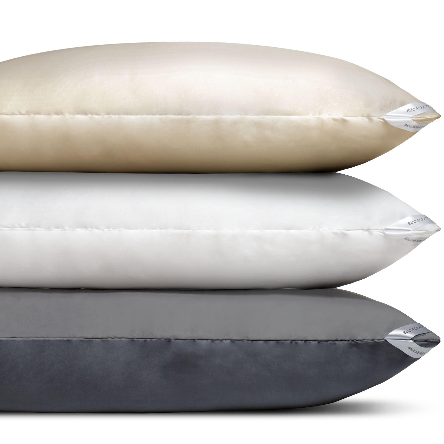 NGHT Reversible Silk Pillowcase: 100% Mulberry Silk one Side, 100% Eucalyptus Other Side - Anti-Slip Silk Pillow Covers for Soft Hair & Skin - 30” x 20” Queen Size Standard Size