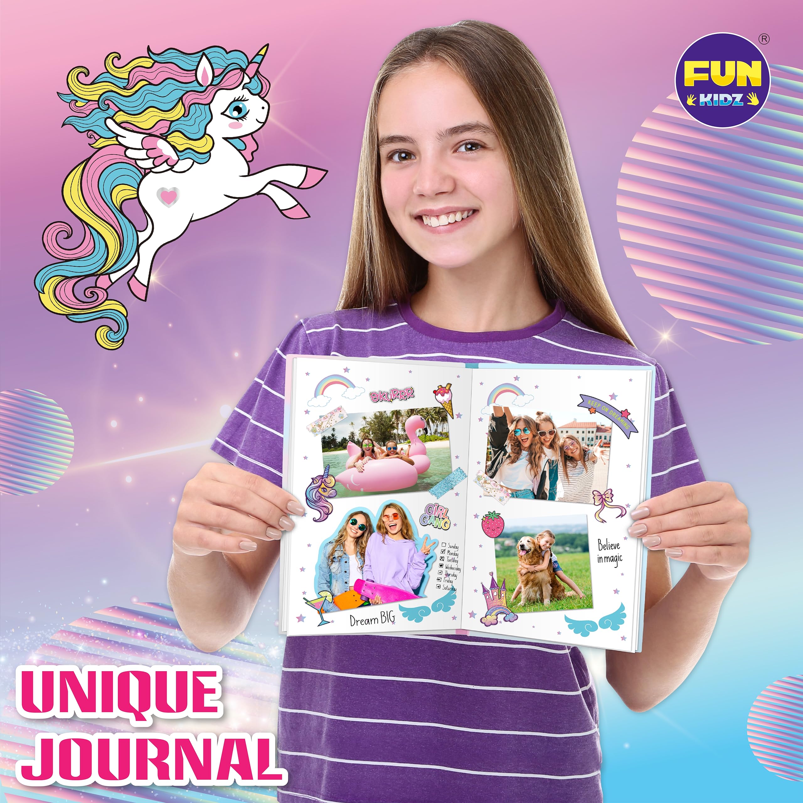 Unicorn Journal Kit for Girls 6-12, FunKidz Scrapbook Set for Teens Diary Kit for Girl Activities Creative Gifts