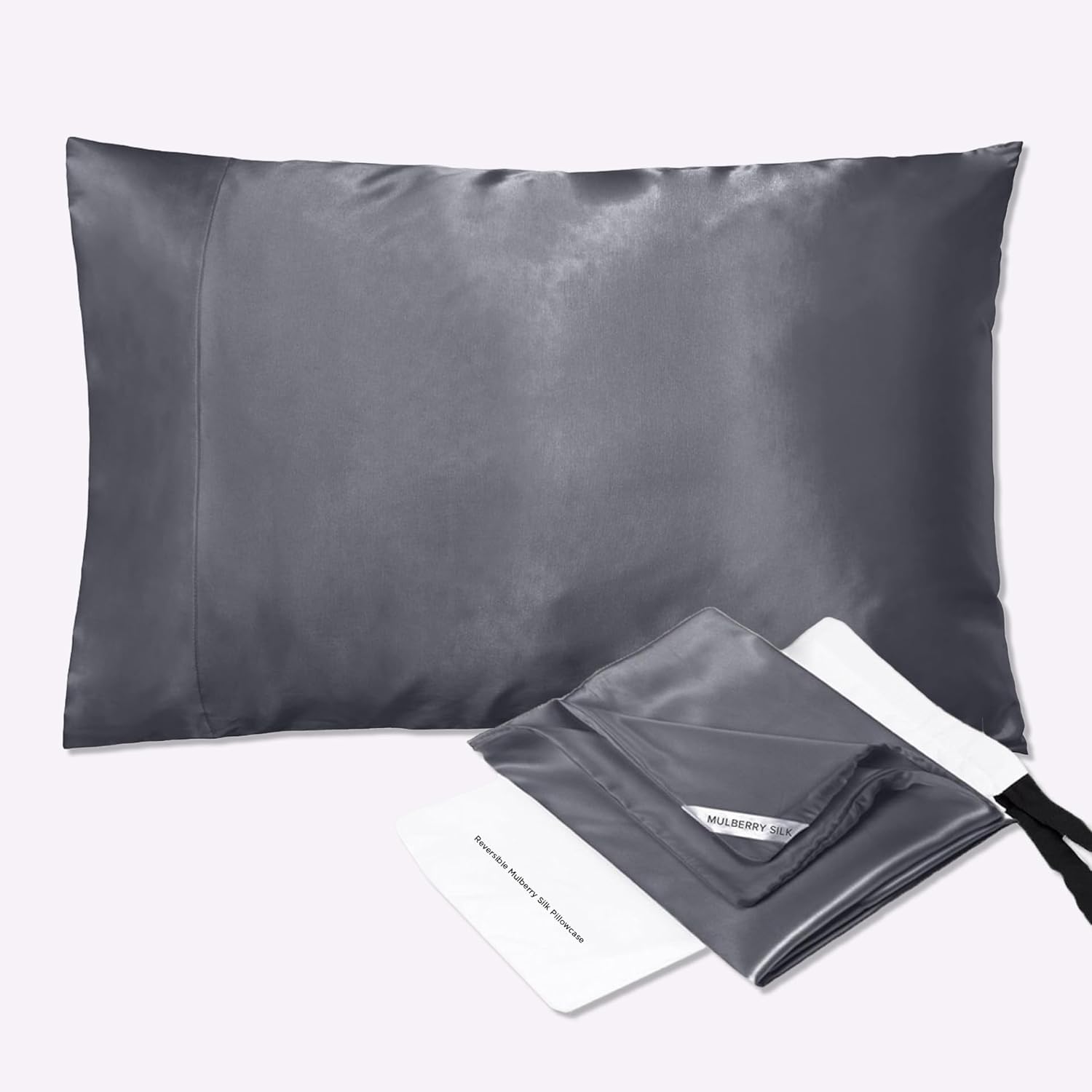 NGHT Reversible Silk Pillowcase: 100% Mulberry Silk one Side, 100% Eucalyptus Other Side - Anti-Slip Silk Pillow Covers for Soft Hair & Skin - 30â x 20â Queen Size Standard Size
