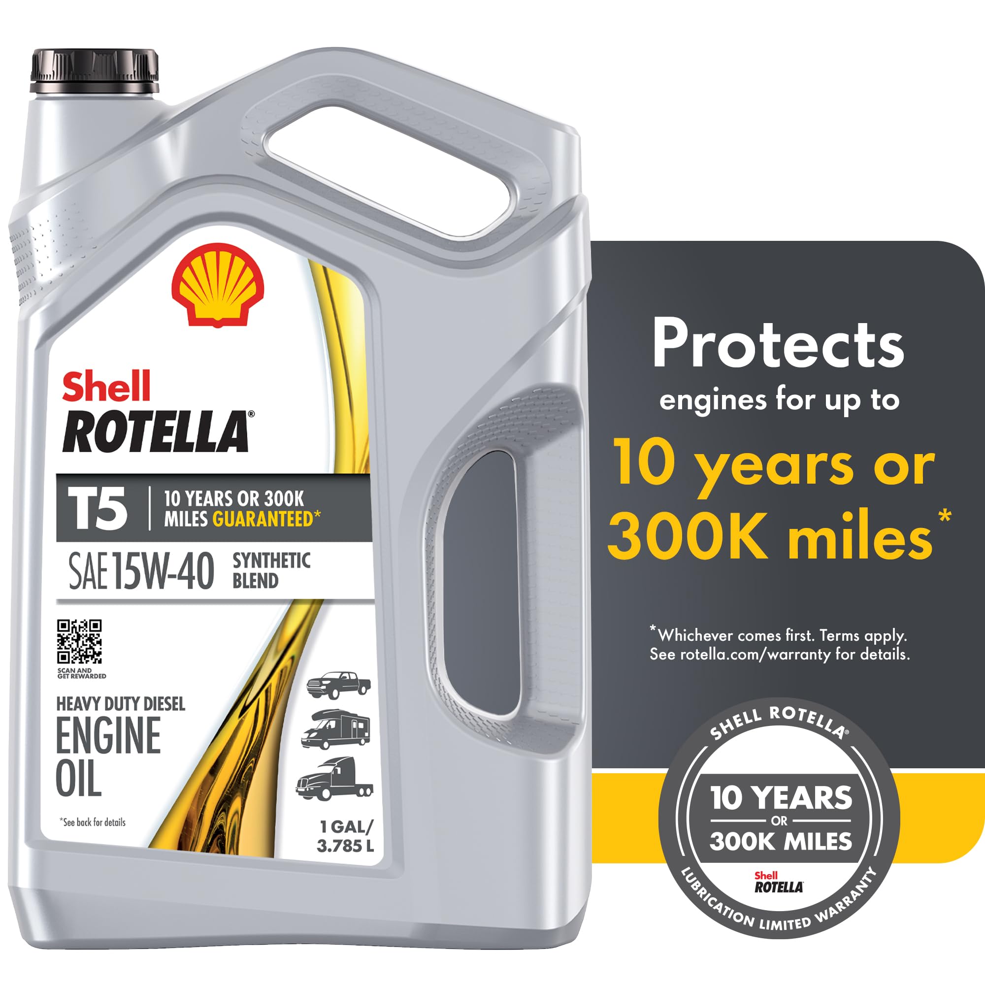 Shell Rotella T5 Synthetic Blend 15W-40 Diesel Engine Oil, 1 Gallon