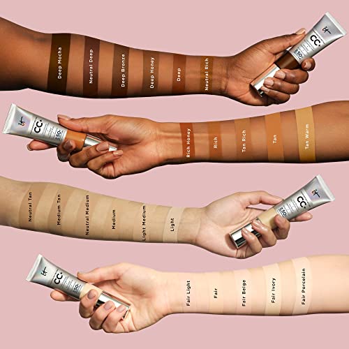 IT Cosmetics CC+ Cream, Light Medium (C) - Color Correcting Cream, Full-Coverage Foundation, Hydrating Serum & SPF 50+ Sunscreen - Natural Finish - 1.08 fl oz
