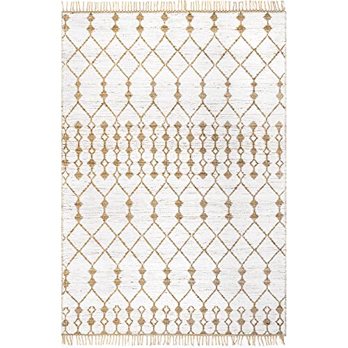nuLOOM Mandy Hand Woven Moroccan Flatweave Tassel Area Rug, 8' x 10', Natural