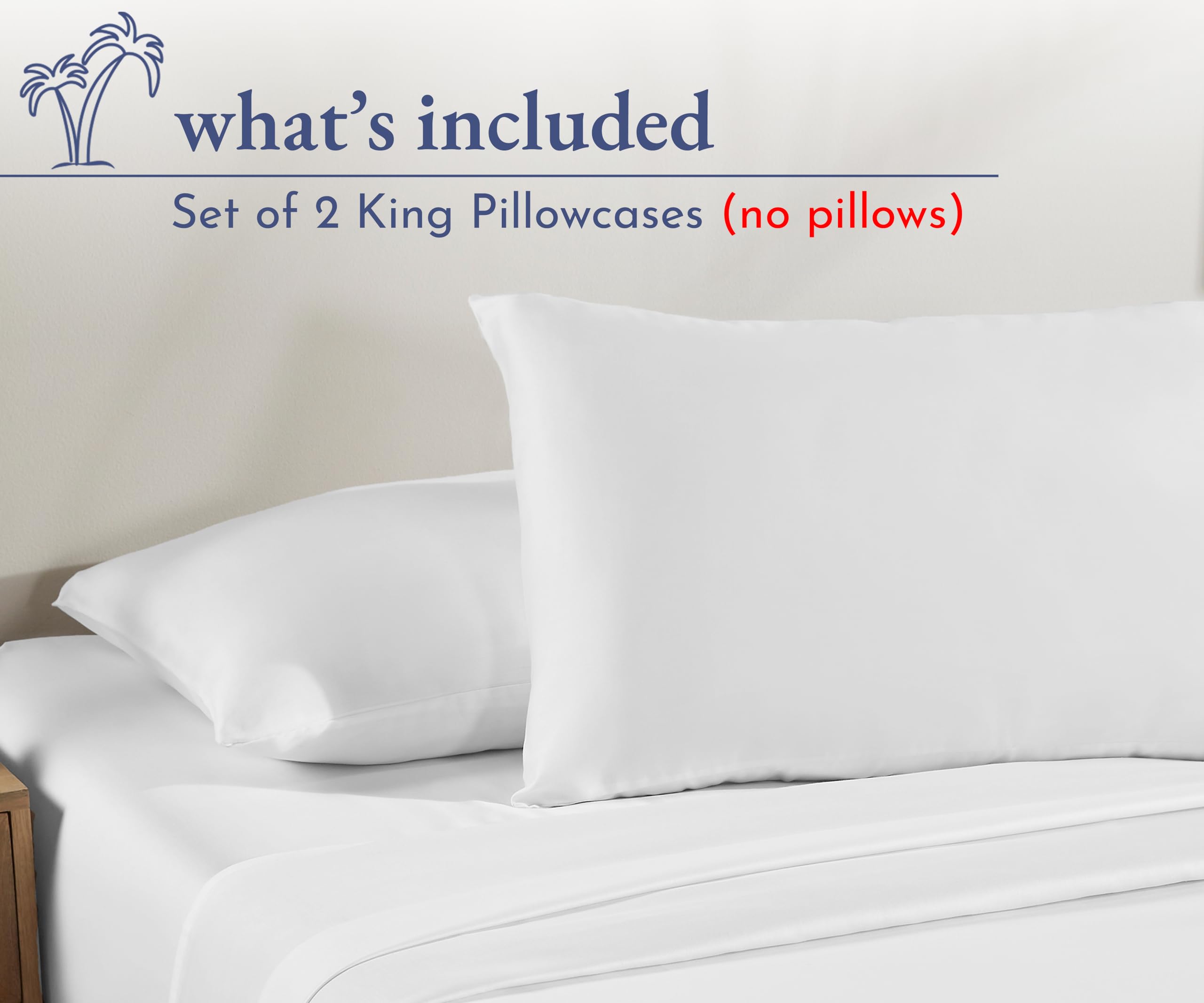 California Design Den King Size Pillowcases - 100% Cotton, Set of 2 Soft & Cooling Sateen Weave Cases, for King Size Pillows - Bright White