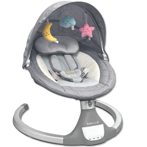 Nova Baby Swing for Infants - Motorized Bluetooth Swing, Music Speaker with 10 Preset Lullabies, Remote Control, Gray - Jool Baby