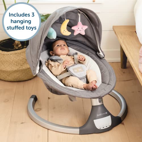 Nova Baby Swing for Infants - Motorized Bluetooth Swing, Music Speaker with 10 Preset Lullabies, Remote Control, Gray - Jool Baby
