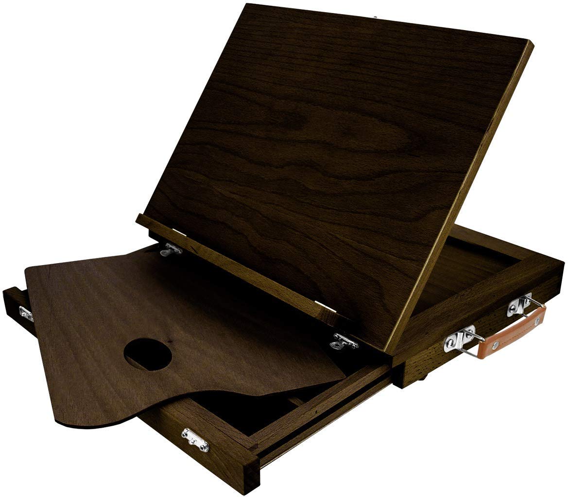 KINGART Solid Adjustable Wood Desk Table Easel with Storage Drawer, Paint Palette, Beechwood - Portable Solid Wooden Artist Easel Top Board - Canvas Painting, Drawing Book Stand
