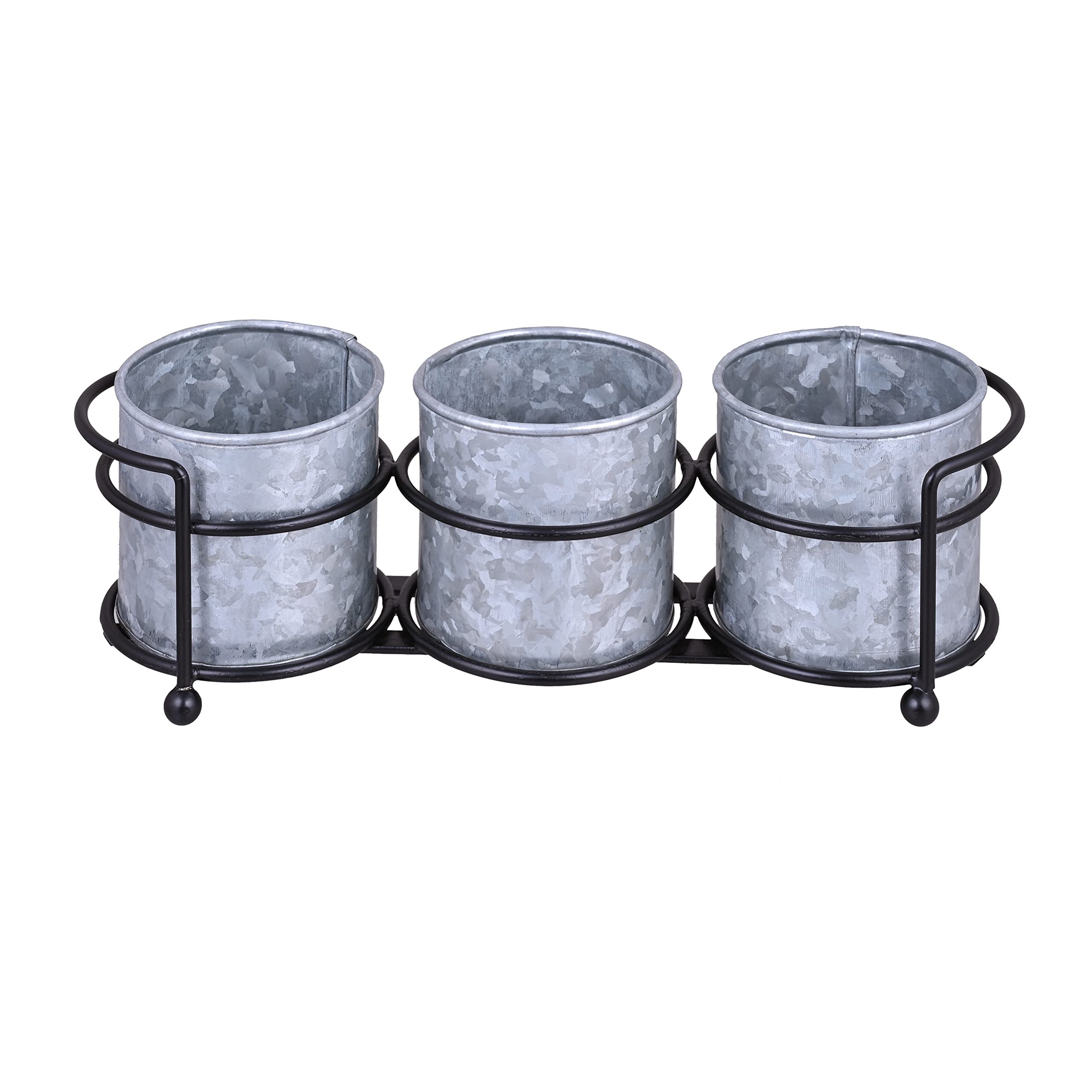 Metal Flatware, Cutlery, Kitchen Utensil & Silverware Caddy Organizer Bin Holder for Forks, Spoons, Knives - Galvanized Caddy Storage Set of 3 Buckets - Perfect Kitchen Countertop for Kitchen Decor