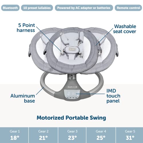 Nova Baby Swing for Infants - Motorized Bluetooth Swing, Music Speaker with 10 Preset Lullabies, Remote Control, Gray - Jool Baby