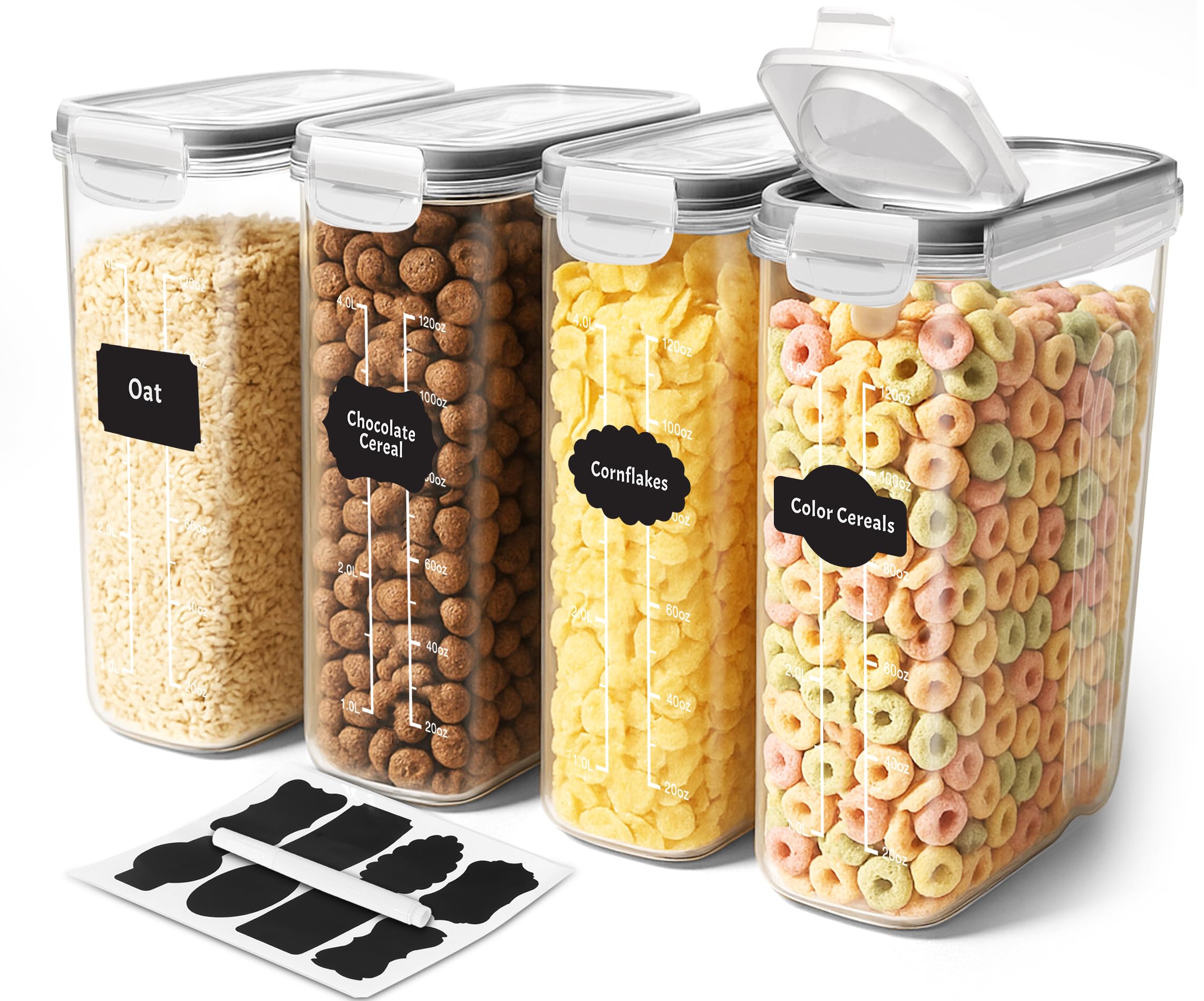 Utopia Kitchen Cereal Containers Storage - 4 Pack Airtight Food Storage Containers & Cereal Dispenser For Pantry Organization And Storage - Canister Sets For Kitchen Counter