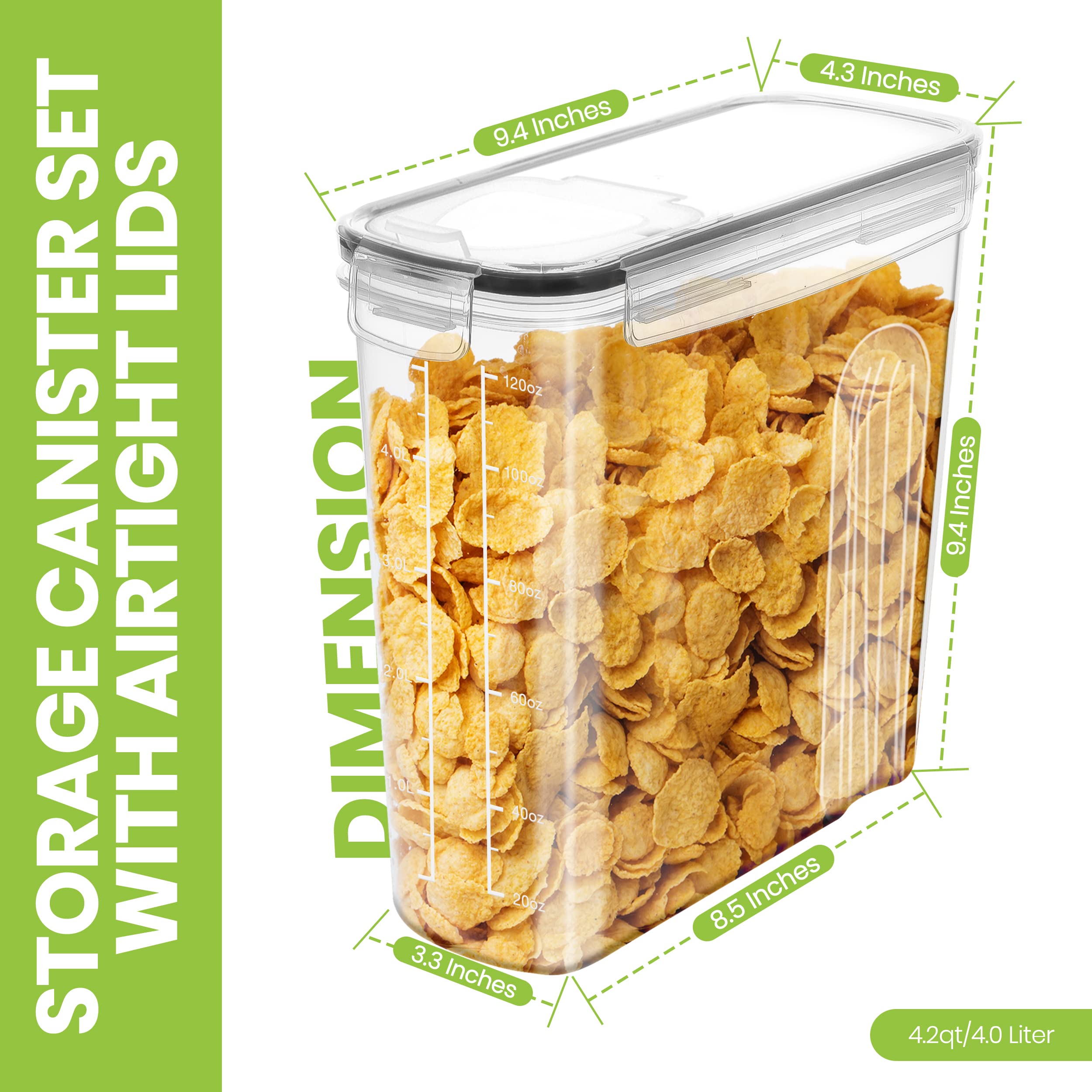 Utopia Kitchen Cereal Containers Storage - 4 Pack Airtight Food Storage Containers & Cereal Dispenser For Pantry Organization And Storage - Canister Sets For Kitchen Counter
